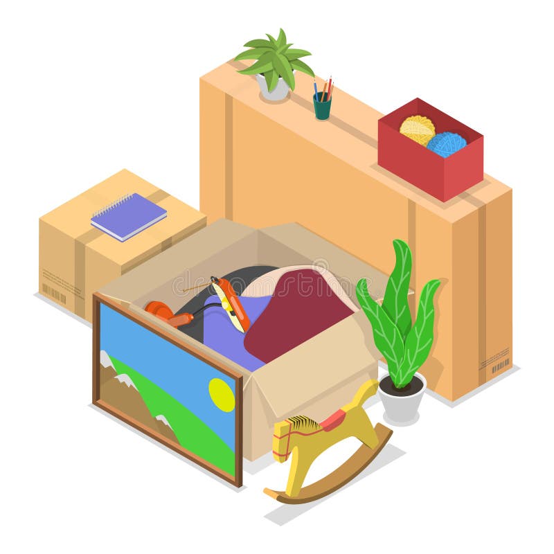3D Isometric Flat Vector Set of Stuff for Moving. Item 1 Stock ...