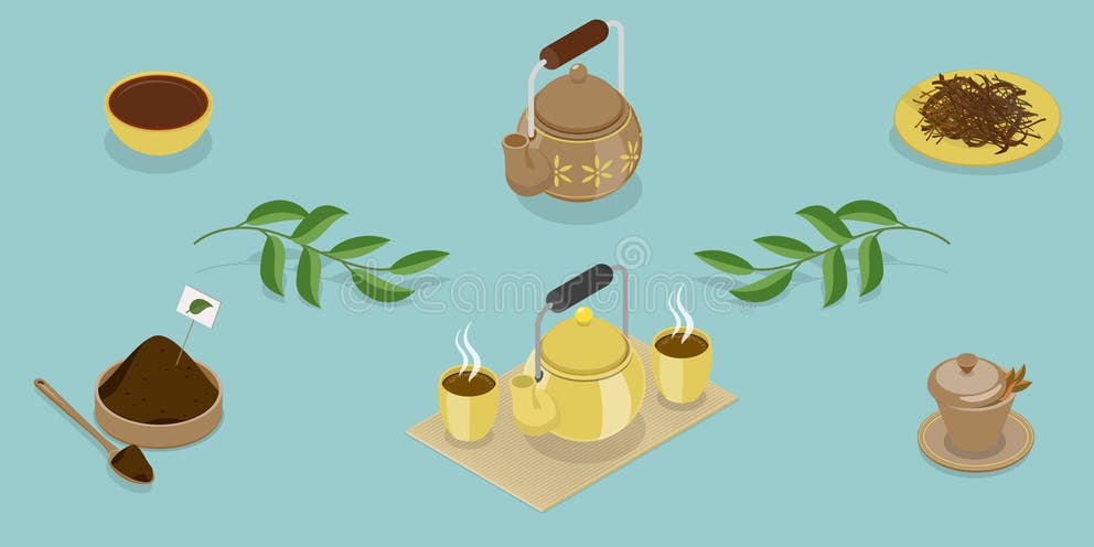 3D Isometric Flat Vector Set of Tea Elements Stock Vector ...