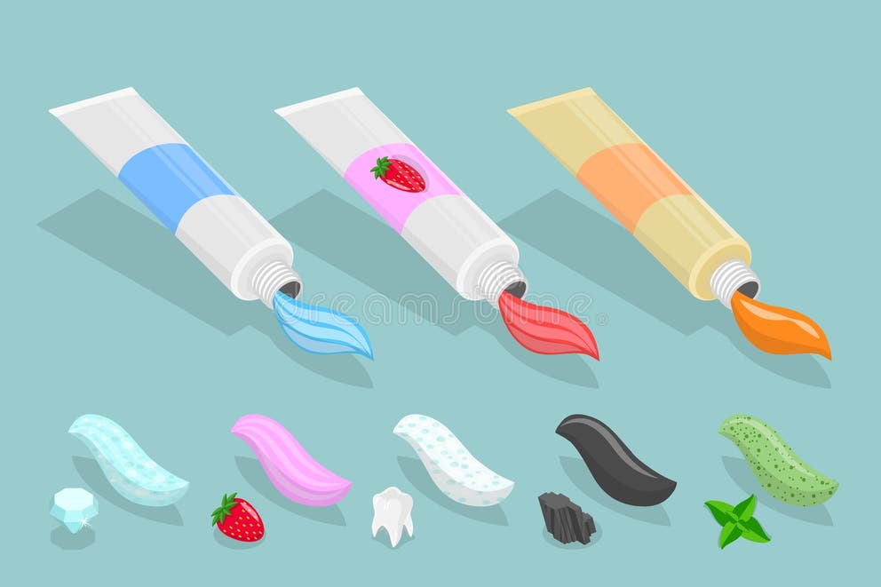 3D Isometric Flat Vector Set of Toothpaste of Different Tastes Stock ...