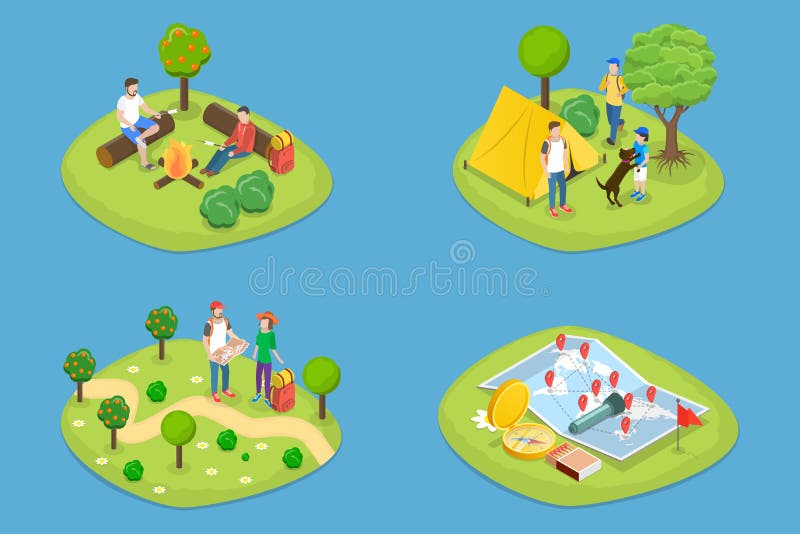 3D Isometric Flat Vector Set of Trail Adventures Stock Vector ...