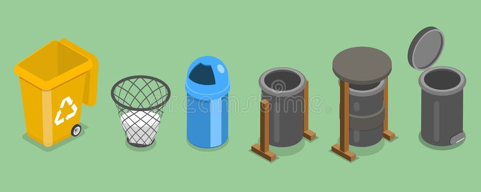 3D Isometric Flat Vector Set of Trash Bins Stock Vector - Illustration ...