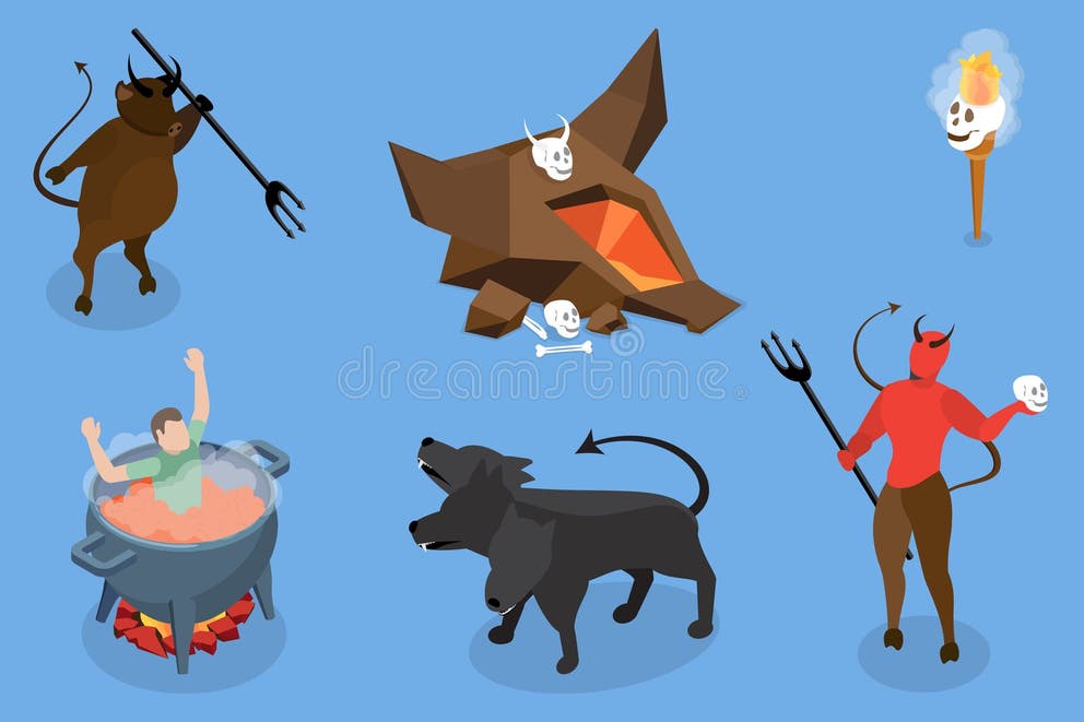 3D Isometric Flat Vector Set of Underworld Objects Stock Vector ...