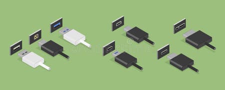 3D Isometric Flat Vector Set of USB Types Stock Vector - Illustration ...
