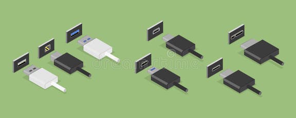 3D Isometric Flat Vector Set of USB Types Stock Vector - Illustration ...