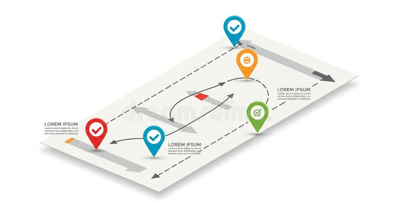 A 3D Isometric Flowchart Features a Sequential Process with Colorful ...