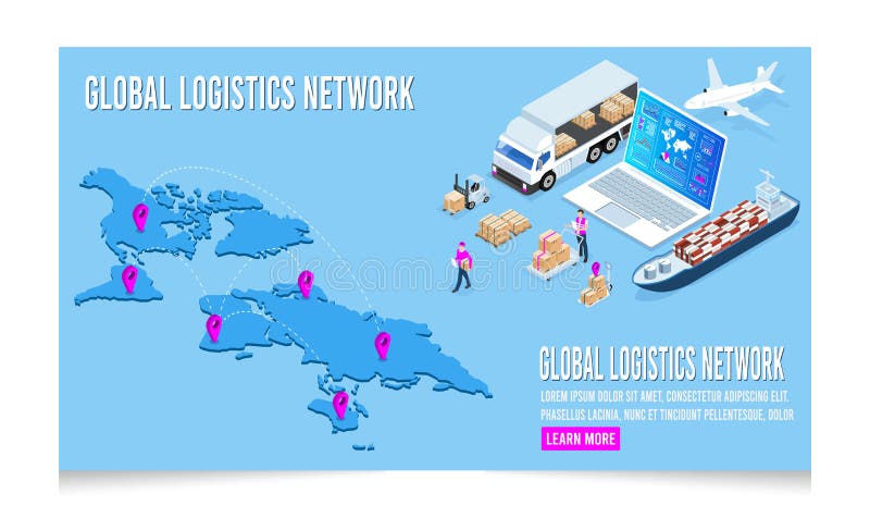 3D Isometric Global Logistics Network Concept with Transport, Export ...