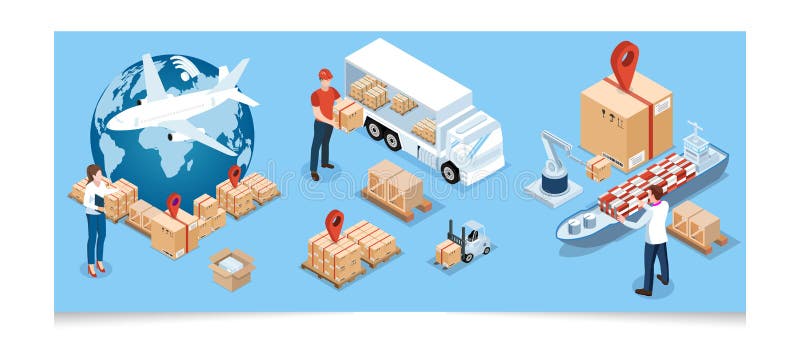 3D Isometric Global Logistics Network Concept with Transportation ...
