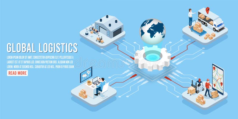 3D Isometric Global Logistics Network Concept with Transportation ...
