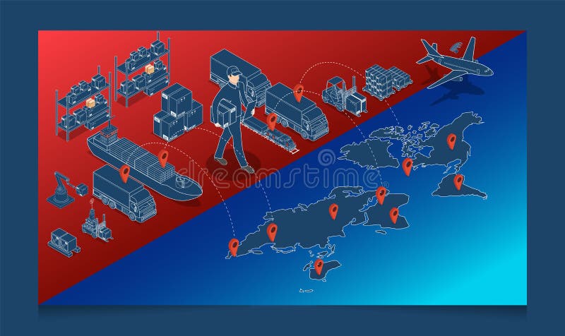 3D Isometric Global Logistics Network Concept with Transportation ... 3D Isometric Global Logistics Network Concept with Transportation ...
