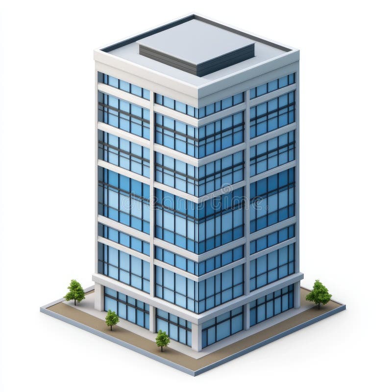 Modern Office Building, Isometric View, 3D Render Stock Illustration ...