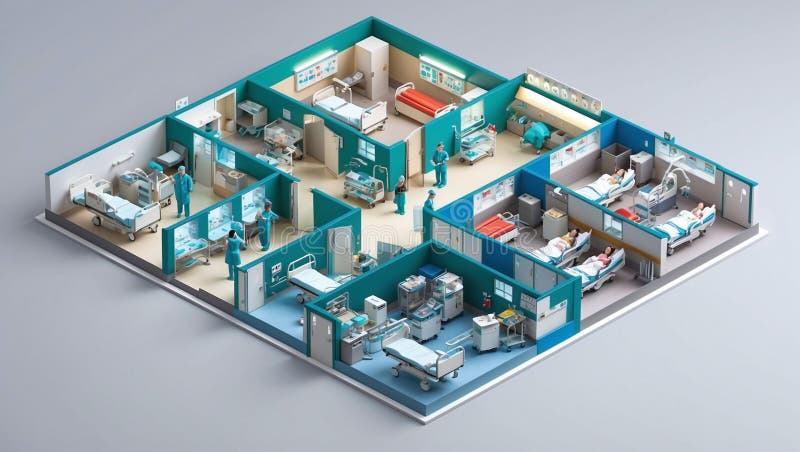 3D Isometric Hospital Ward Layout: Modern Medical Facility Interior ...