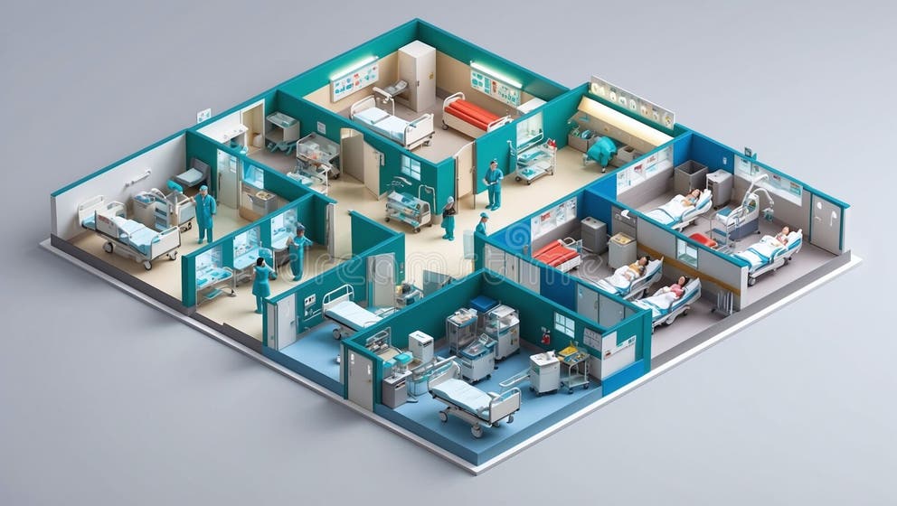 3D Isometric Hospital Ward Layout: Modern Medical Facility Interior ...