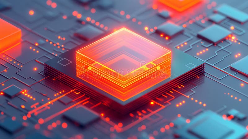 3d Isometric Illustration of an Abstract Chip with Three Layers Stock ...