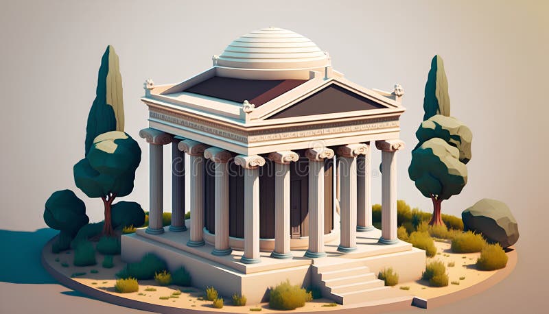 3D Isometric Illustration of the Ancient Greek Temple in the Park Stock ...