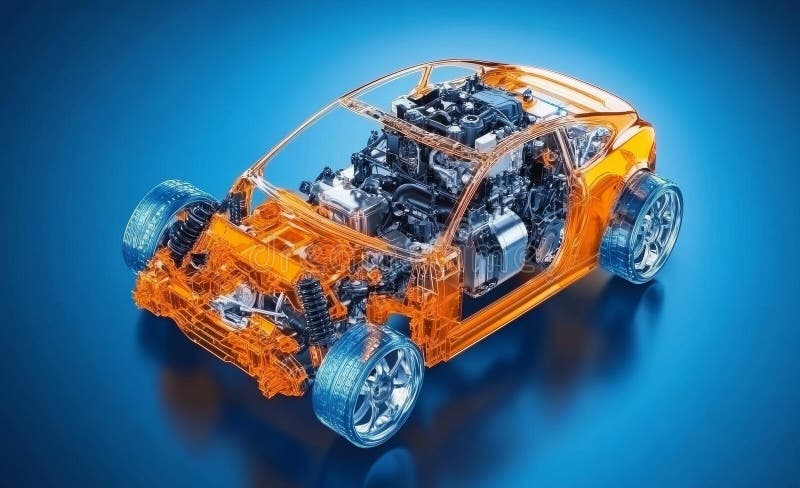 A 3D Isometric Illustration of a Car Sedan S Mechanical Components in ...