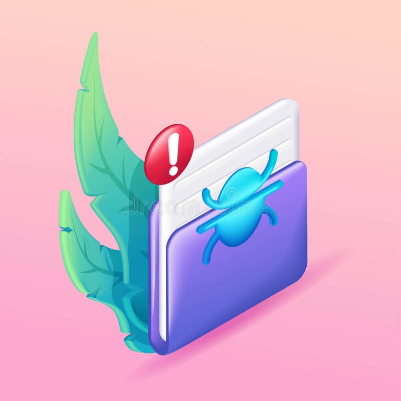 3D Isometric Illustration, Cartoon. Data Folder is Under Threat, Data ...