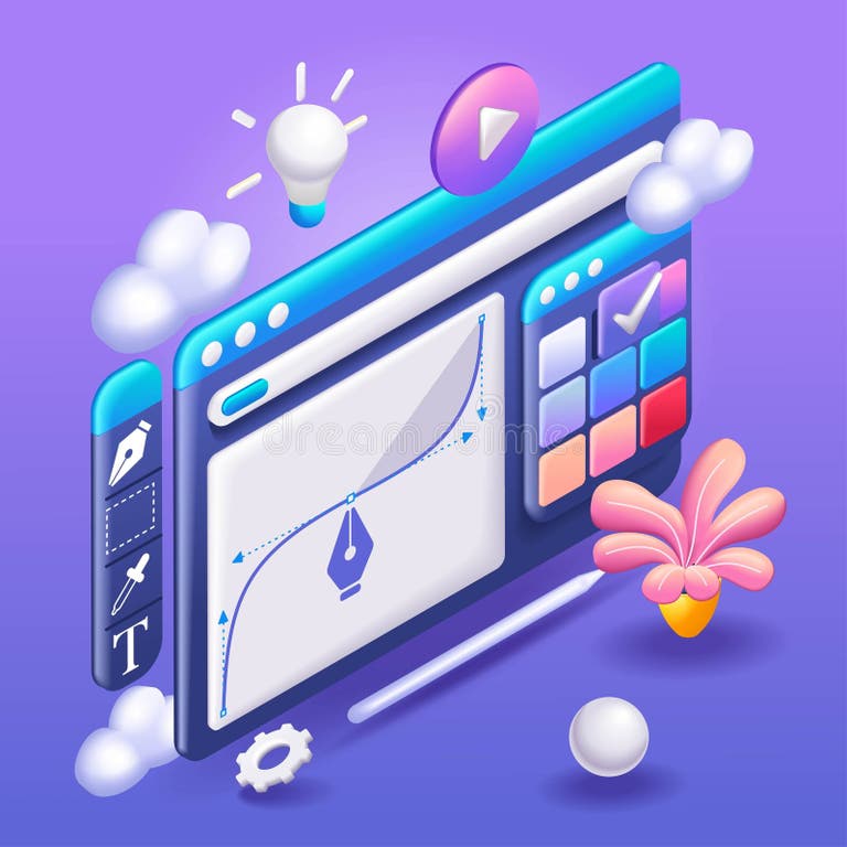 3D Isometric Illustration, Cartoon. Display with Vector Design Program ...