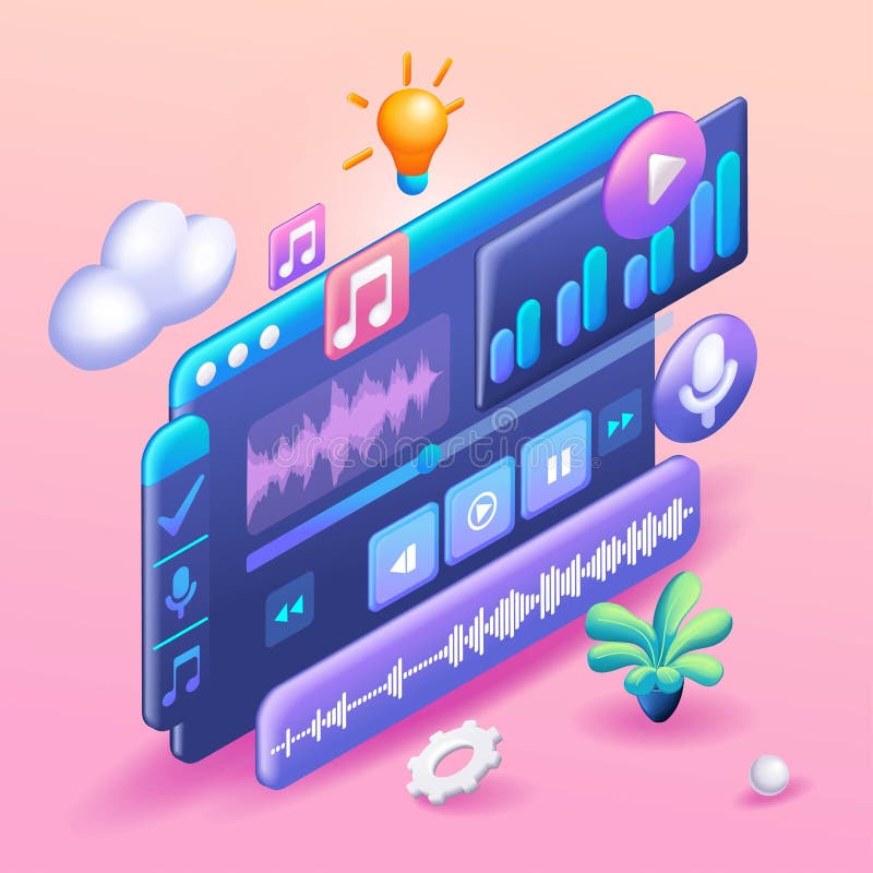 3D Isometric Illustration, Cartoon. Music Video Edit Stock Vector ...