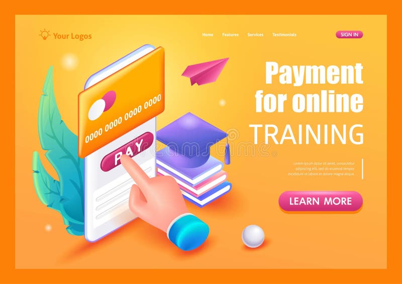 3D Isometric Illustration, Cartoon. Payment for Online Education Using ...