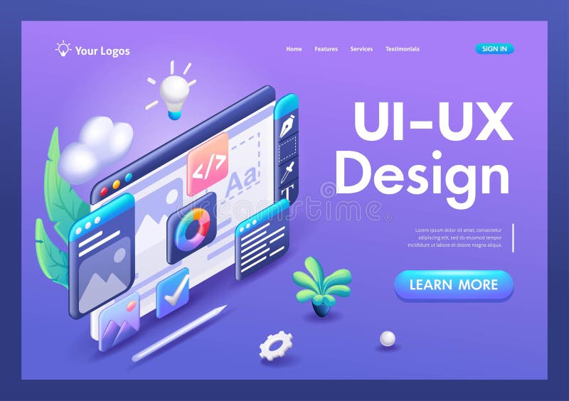 3d Isometric Illustration Cartoon Web Ui Ux Design Web Development Concept Stock Vector