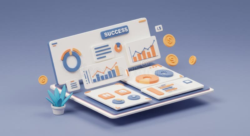 3D Isometric Illustration of Data Analytics Dashboard Stock ...
