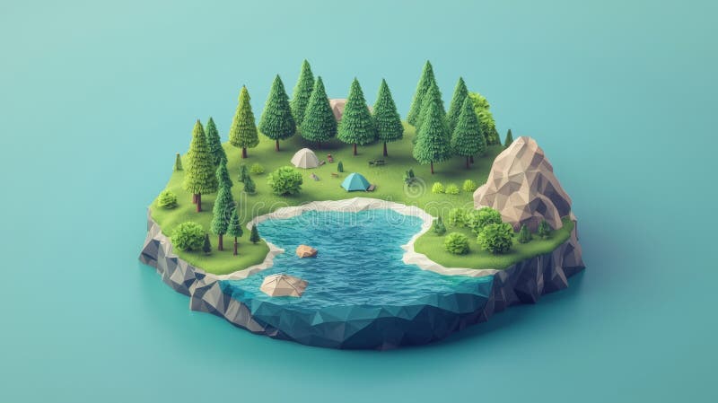 A 3D Isometric Illustration Demonstrates the Essence of a Lake. Stock ...