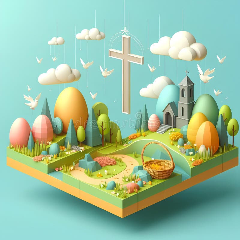 Easter Eggs with Basket and a Cross Symbol. AI Generated Stock ...