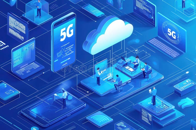 3D Isometric Illustration of 5G Network Technologies and Cloud ...