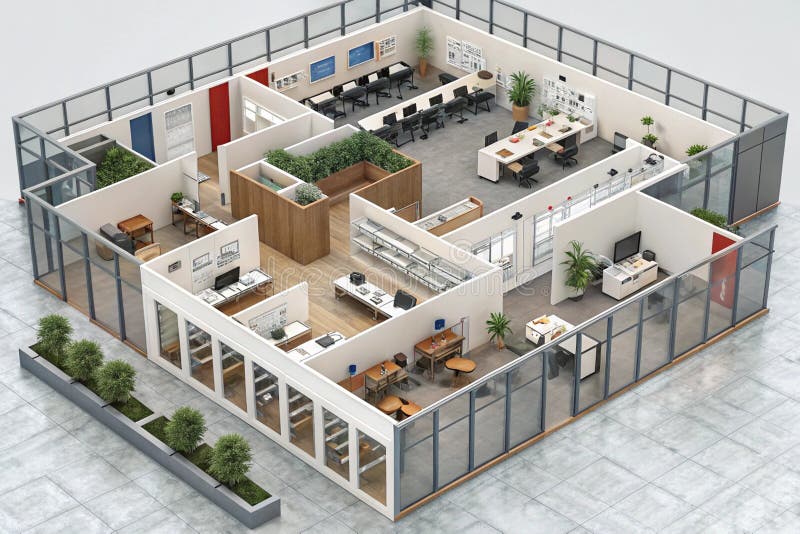 Isometric 3D Office Interior with Conference Rooms Stock Illustration ...