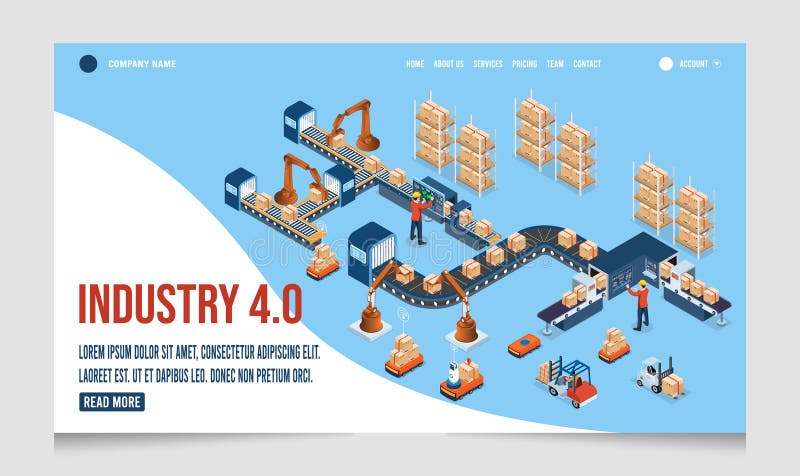 3D Isometric Industry 4.0 Concept with Automation, Connection, Cloud ...