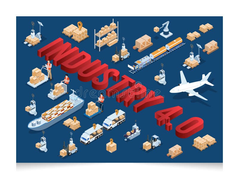 3D Isometric Industry 4.0 Concept with Digital Modeling and Fabrication ...