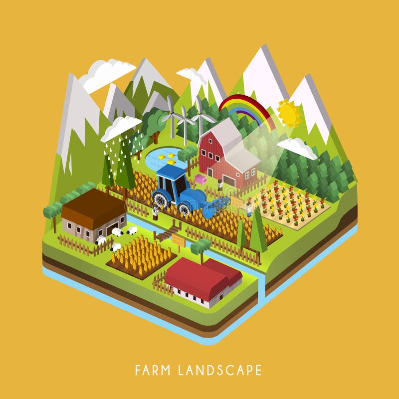 Farm Isometric 2x2 Concept stock vector. Illustration of greenhouse ...