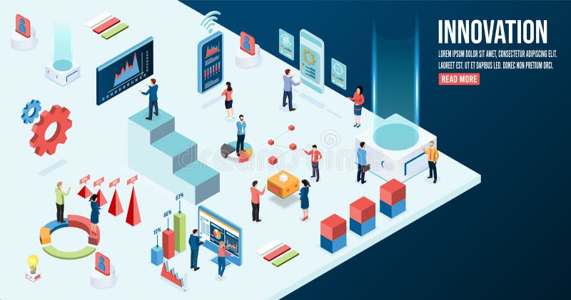 3D Isometric Innovative Solutions Concept with Creativity and ...