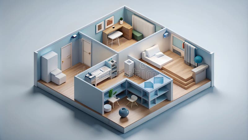 3D Isometric Interior Home Plan with Cozy Room Layout Stock ...