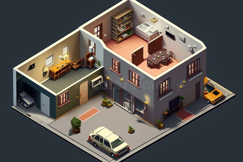 3D Isometric Interior Home Plan Room Cute Set Design Isolate on White ...