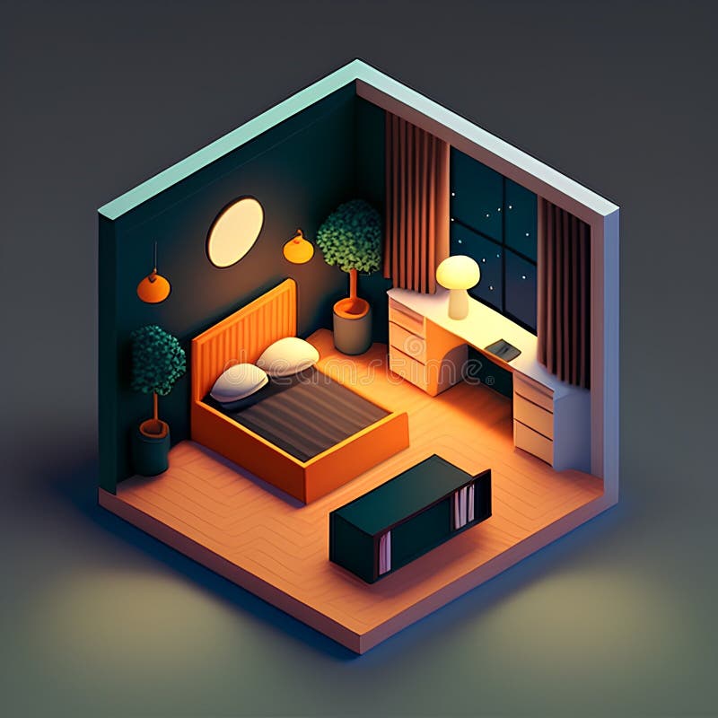 Isometric Interior Room Architecture Generative AI Illustration ...