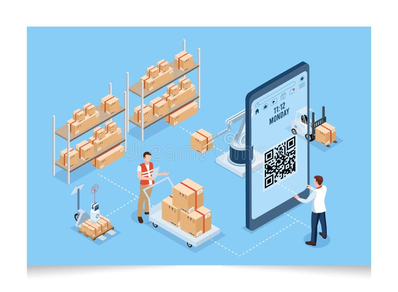 3D Isometric Logistics Warehouse Work Process Concept with ...