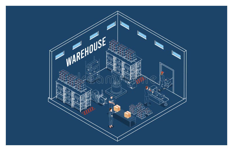 3D Isometric Logistics Warehouse Work Process Concept with ...
