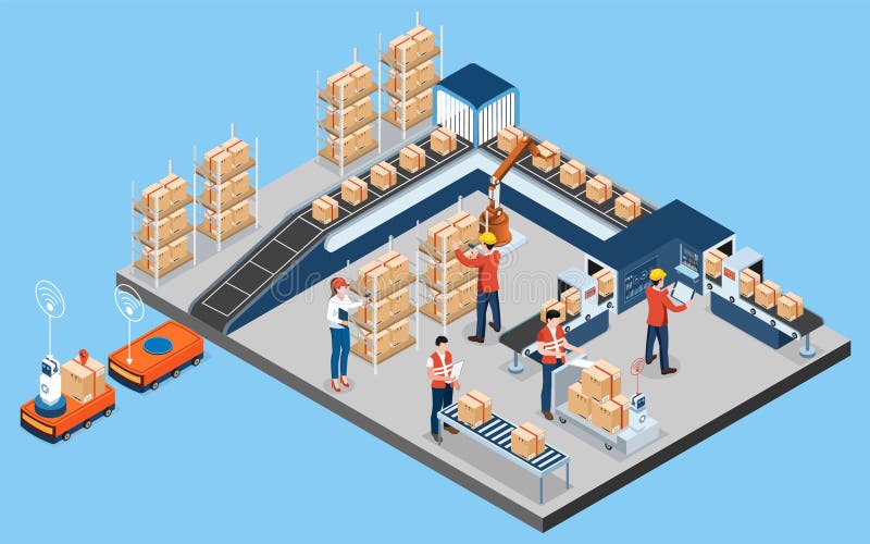 3D Isometric Logistics Warehouse Work Process Concept with ...