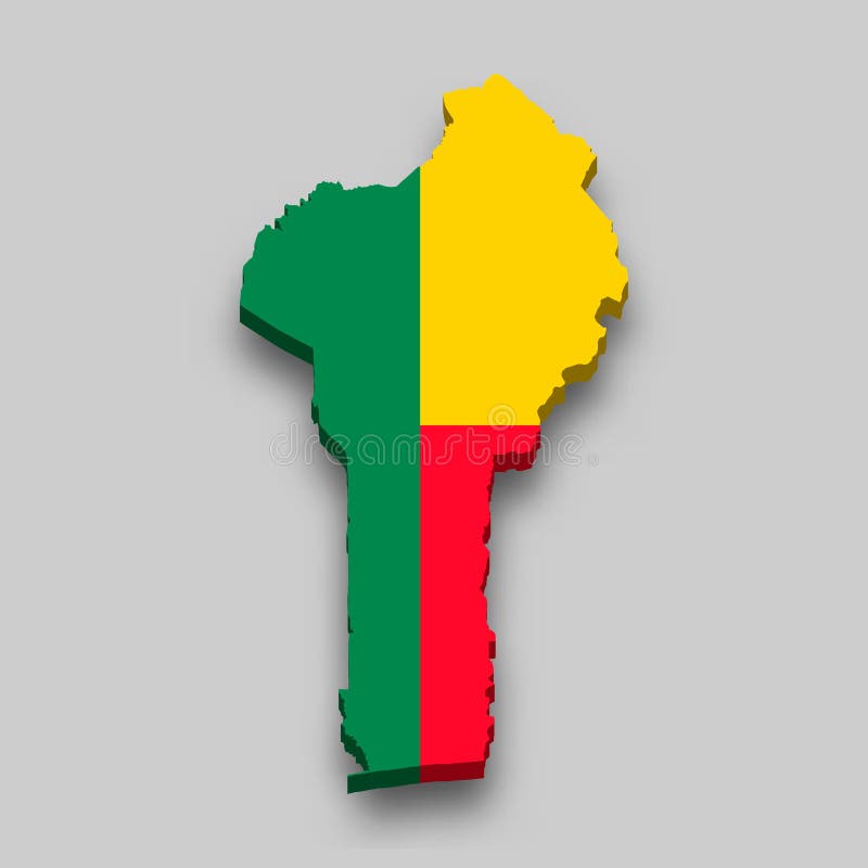3d Isometric Map Of Benin With National Flag Stock Vector