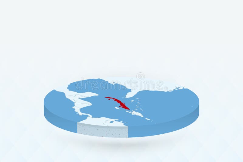 3D Isometric Map Highlighting Cuba in Red Stock Vector - Illustration ...