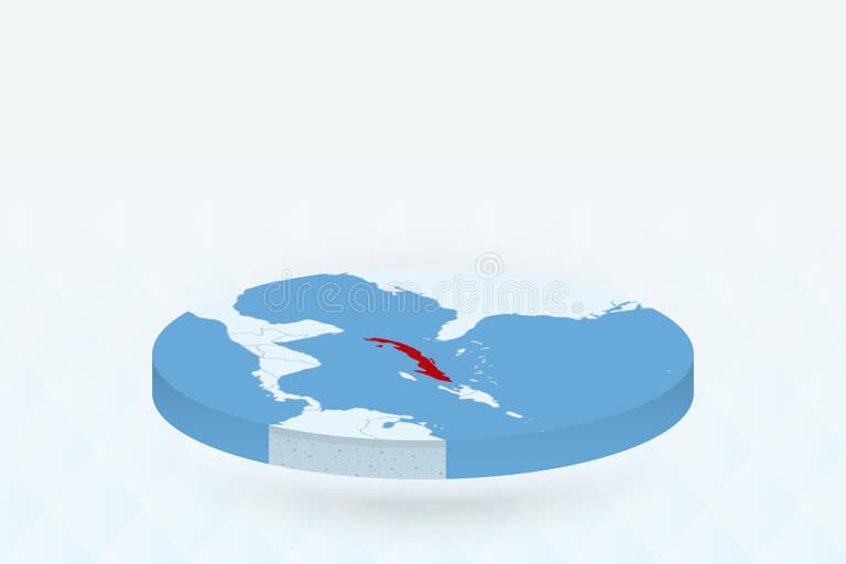 3D Isometric Map Highlighting Cuba in Red Stock Vector - Illustration ...
