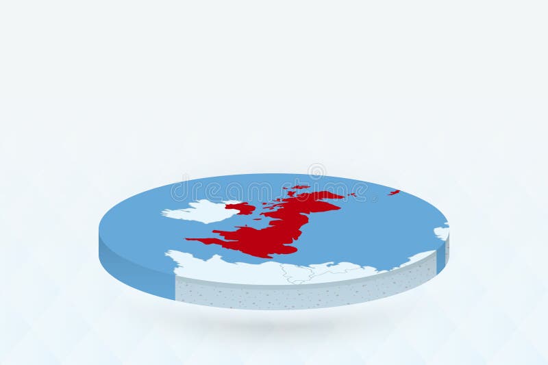 3D Isometric Map Highlighting United Kingdom in Red Stock Vector ...