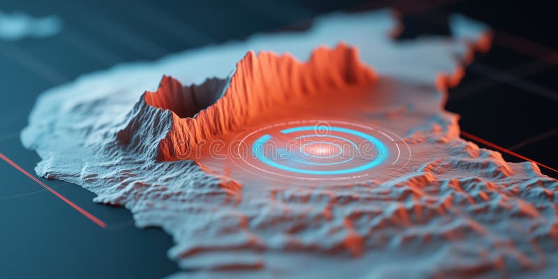 3D Isometric Map of Terrain with Highlighted Topography and Glowing ...