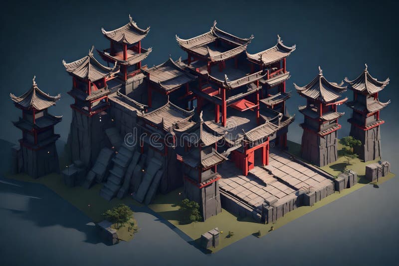 3d Isometric Model of a Chinese Template Isolated on a Solid Color ...