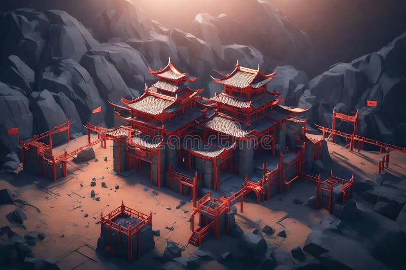 3d Isometric Model of a Traditional Chinese Template Isolated Against a ...