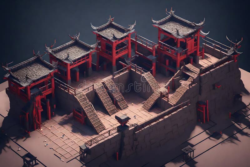 3d Isometric Model of a Traditional Chinese Template Isolated Against a ...
