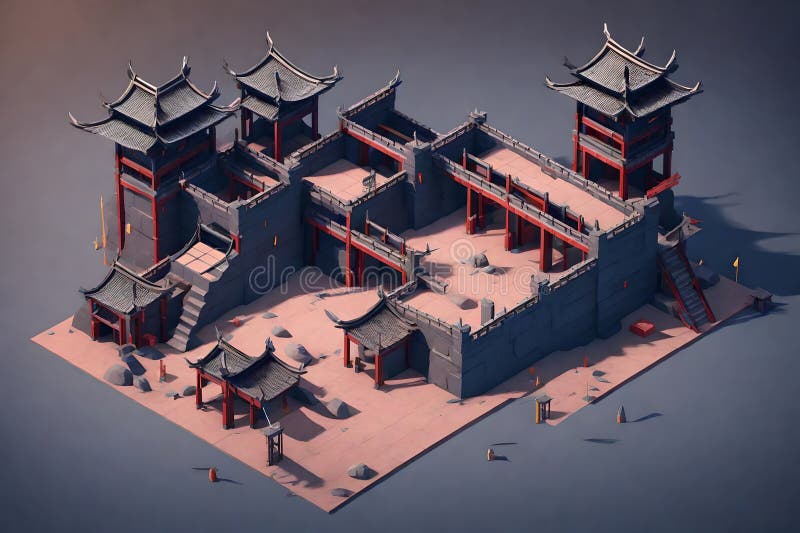3d Isometric Model of a Traditional Chinese Temple Isolated on a Solid ...