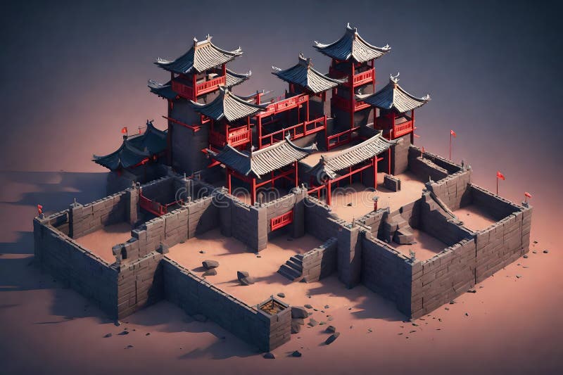 3d Isometric Model of a Traditional Chinese Temple Isolated on a Solid ...