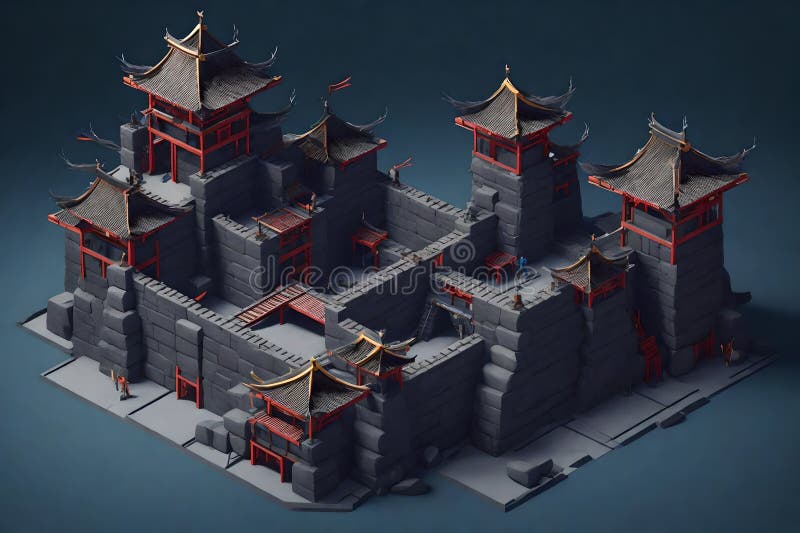 3d Isometric Model of a Traditional Chinese Temple Isolated on a Solid ...